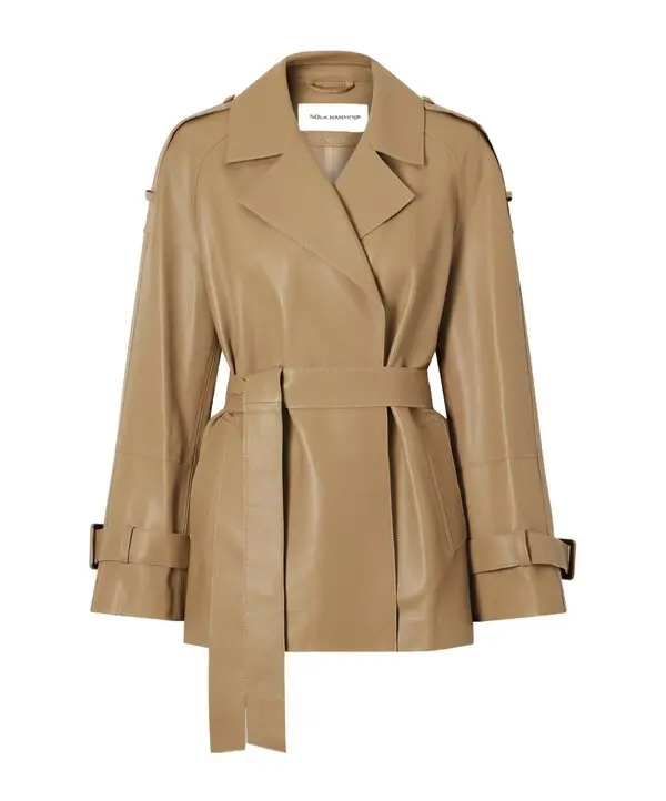 Nour Hammour Leather Cropped Jacket - Green