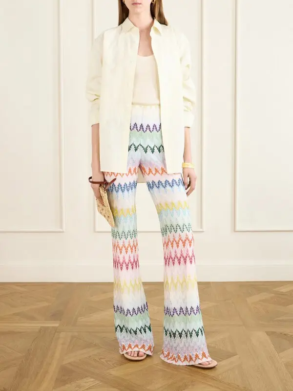 Missoni Striped Metallic Crochet-knit Flared Pants