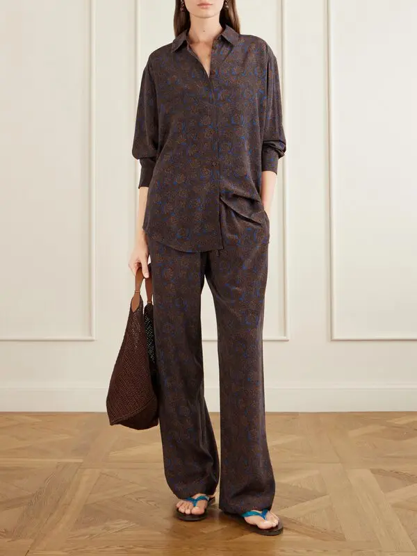 Matteau Printed Silk-crepe De Chine Straight-leg Pants