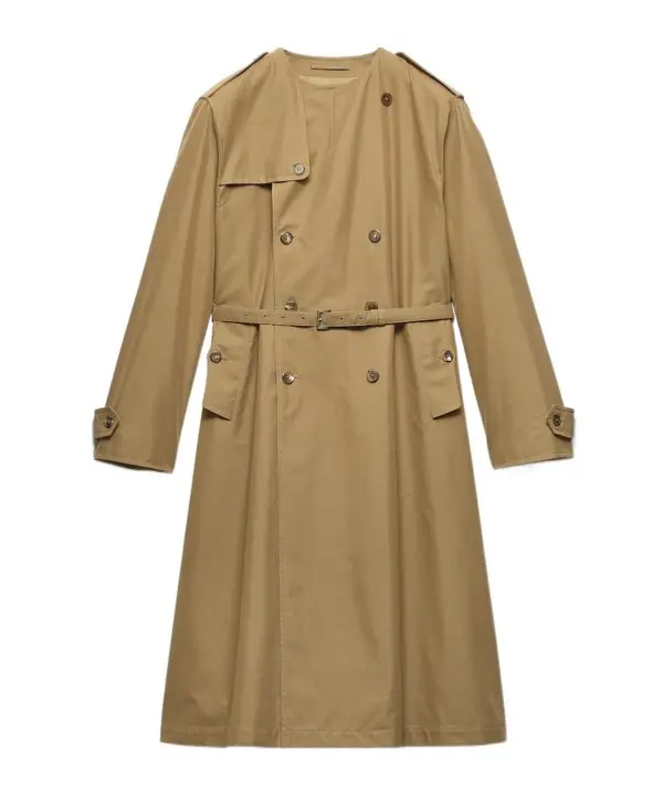 Prada Double-breasted Belted Coat - Clay Grey