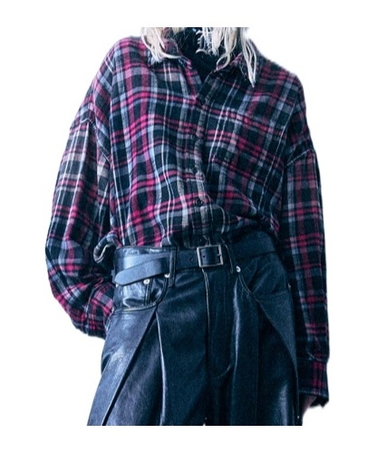 R13 Drop Neck Workshirt - Black Fuchsia
