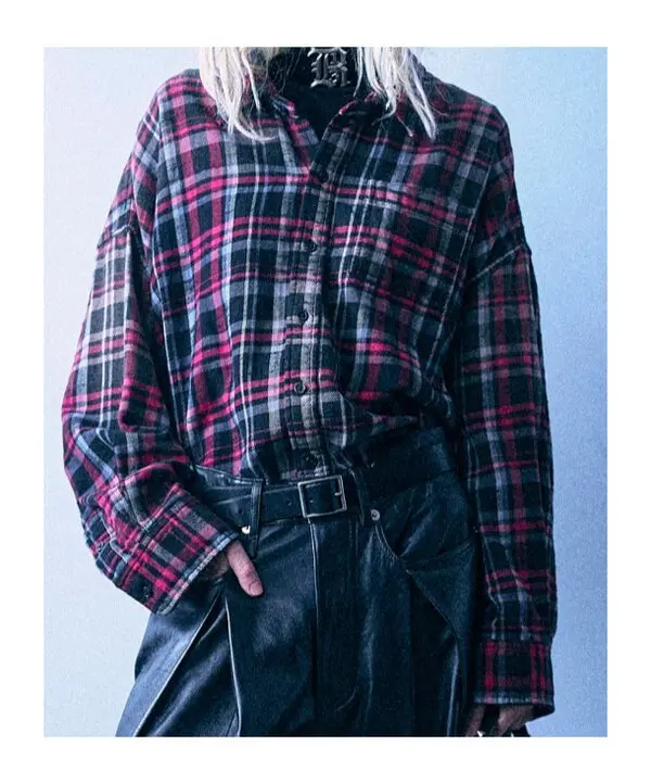 R13 Drop Neck Workshirt - Black Fuchsia