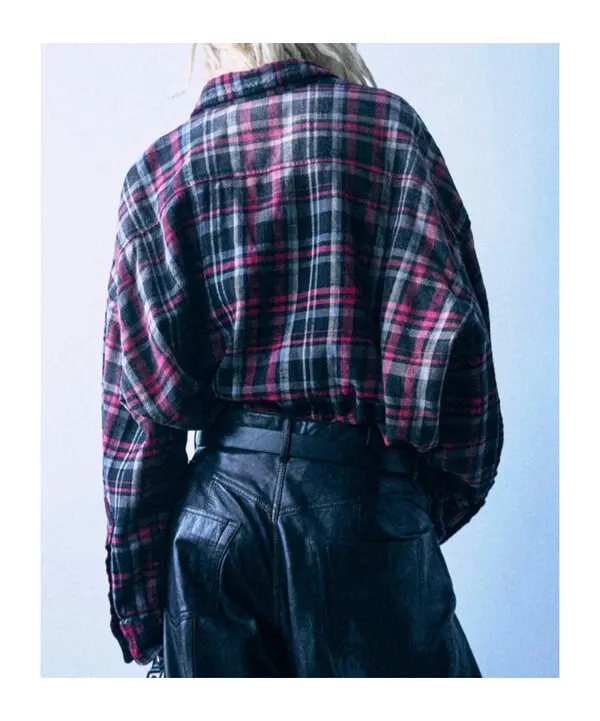 R13 Drop Neck Workshirt - Black Fuchsia