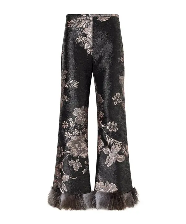 Anna Sui Plush-trimmed Arcadia Brocade Flared Pants