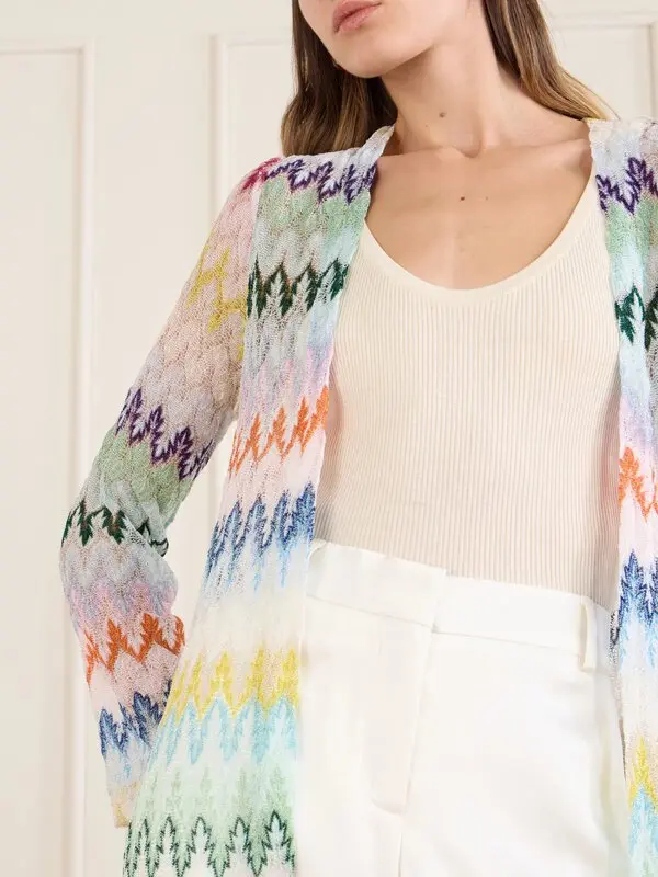 Missoni Striped Metallic Crochet-knit Cardigan