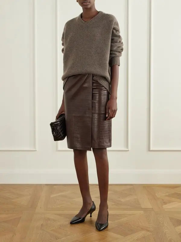 Nour Hammour Leather Midi Wrap Skirt