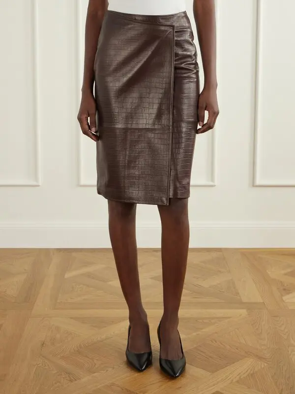 Nour Hammour Leather Midi Wrap Skirt
