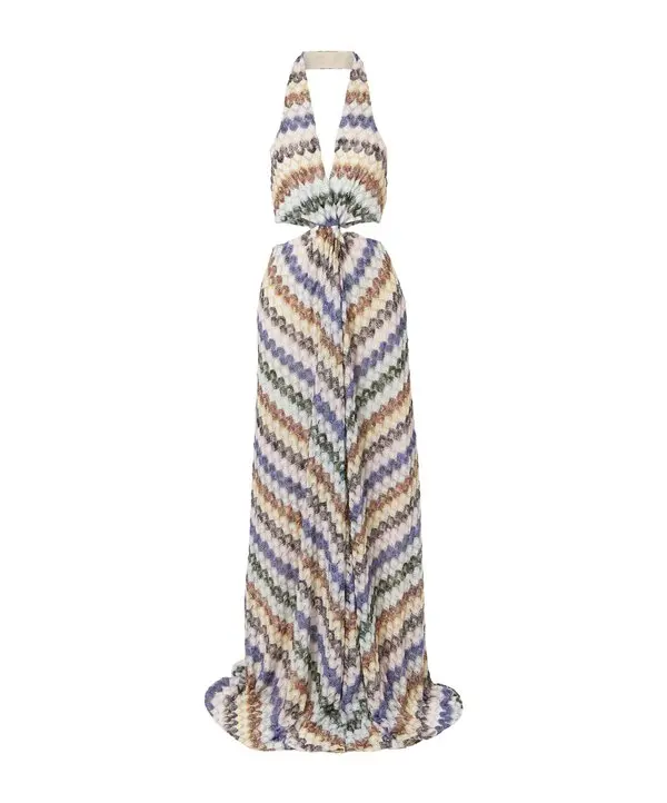 Missoni Striped Metallic Crochet-knit Halterneck Maxi Dress - No