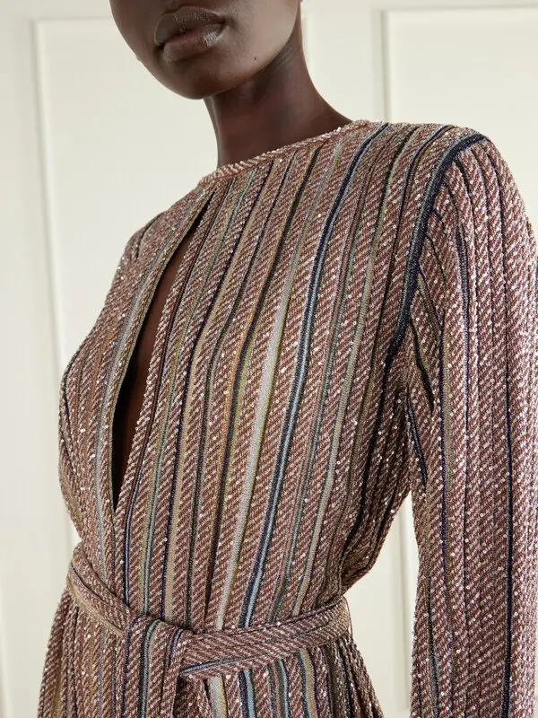 Missoni Belted Sequin-embellished Metallic Crochet-knit Mini Dress