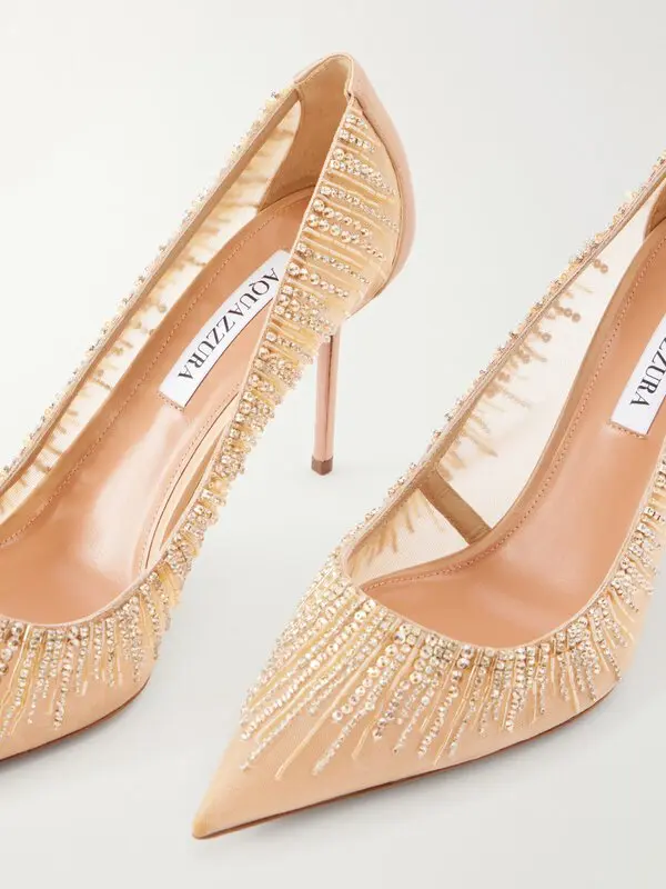 AQUAZZURA Mesh High Heels Accented With Sequins