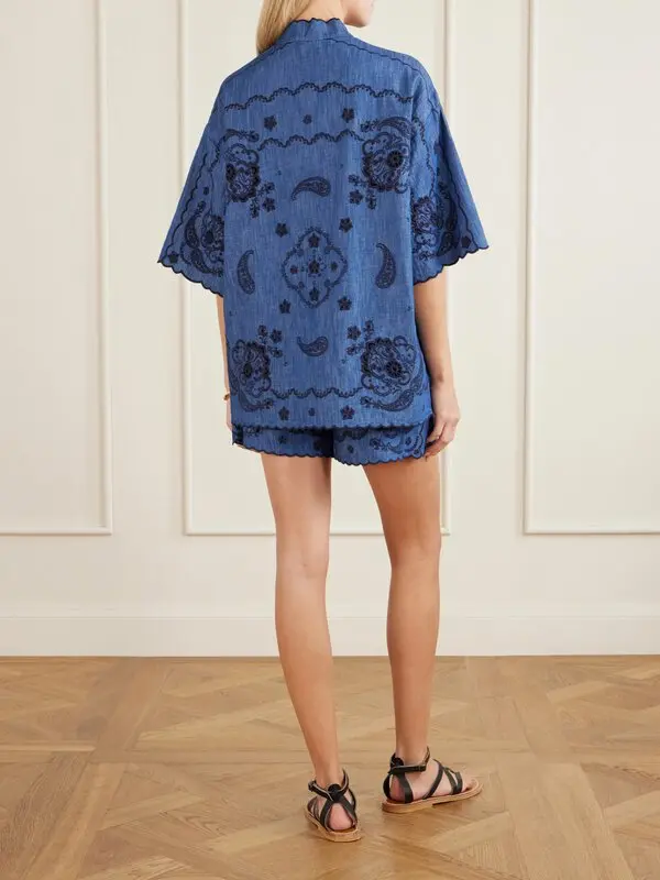 Zimmermann Aster Embroidered Denim Shirt