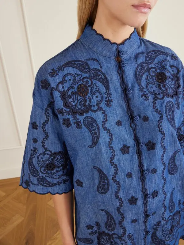 Zimmermann Aster Embroidered Denim Shirt