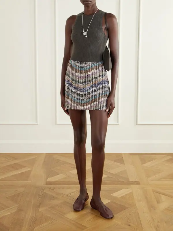 Missoni Striped Metallic Crochet-knit Mini Skirt