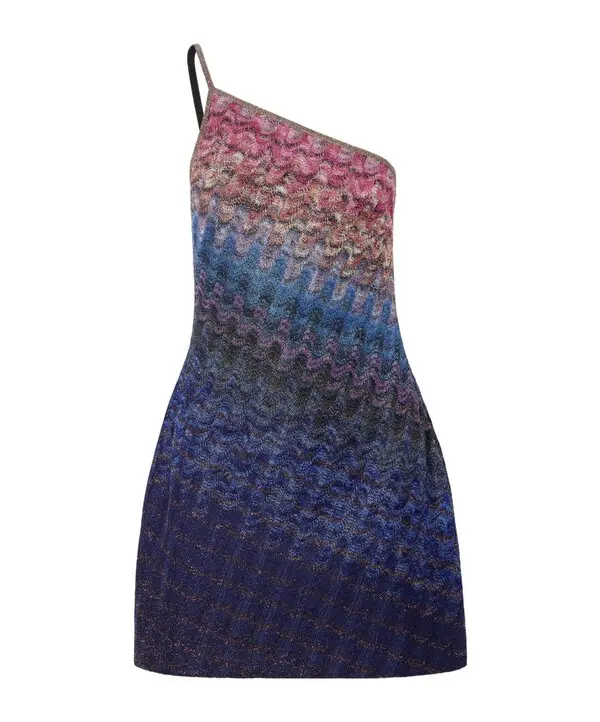 Missoni One-shoulder Metallic Crochet-knit Mini Dress