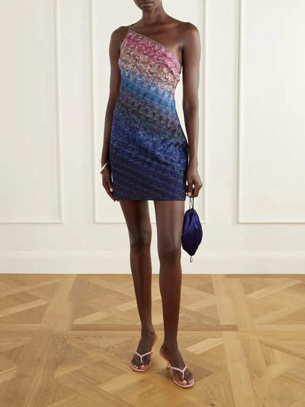 Missoni One-shoulder Metallic Crochet-knit Mini Dress