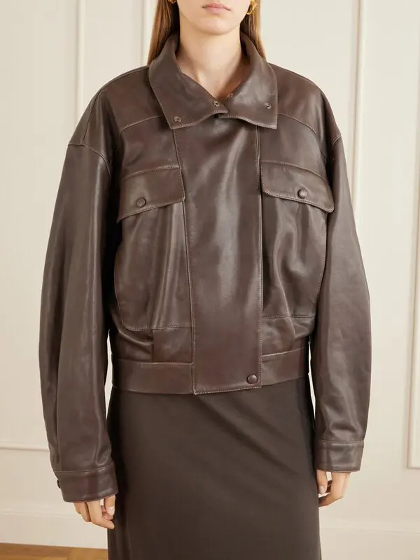 Nour Hammour Quincy Cropped Paneled Leather Bomber
