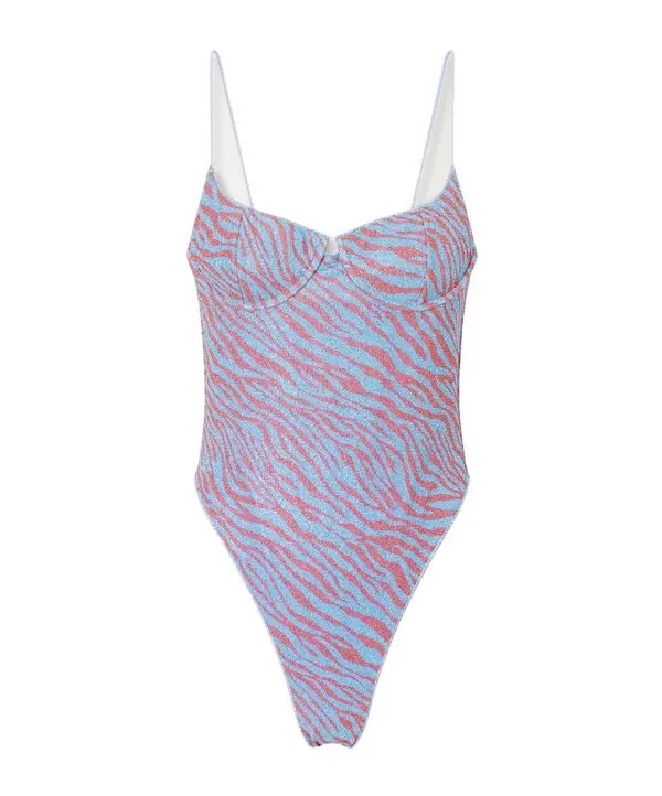 Oseree Striped Animal Print Swimsuit