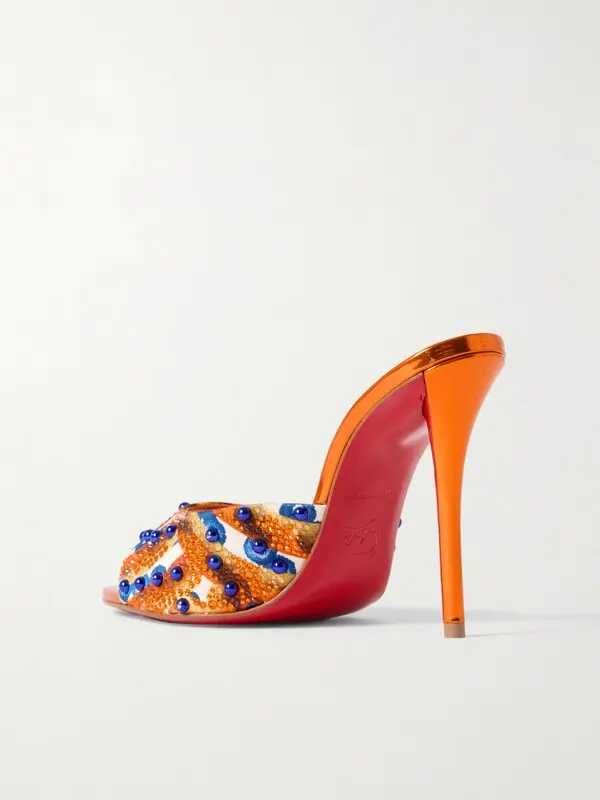 CHRISTIAN LOUBOUTIN Embellished Printed Faille Mules