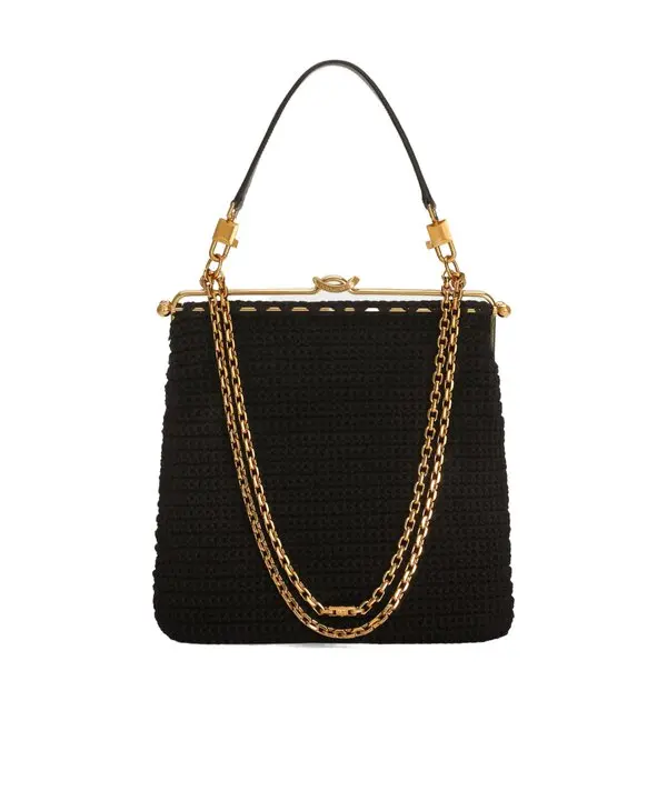 Dolce & Gabbana Dina Shoulder And Crossbody Bag In Crochet Cotton - Black