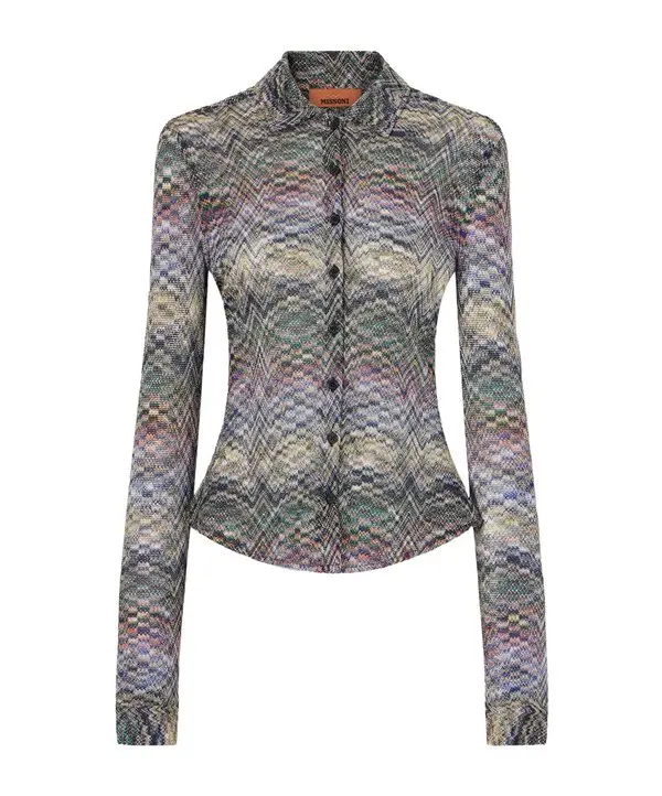 Missoni Striped Metallic Crochet-knit Shirt - Gray