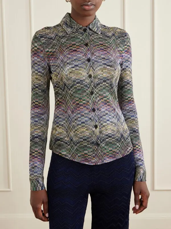 Missoni Striped Metallic Crochet-knit Shirt