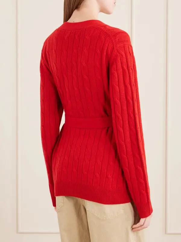 NILI LOTAN Belted Cable-knit Cashmere Cardigan