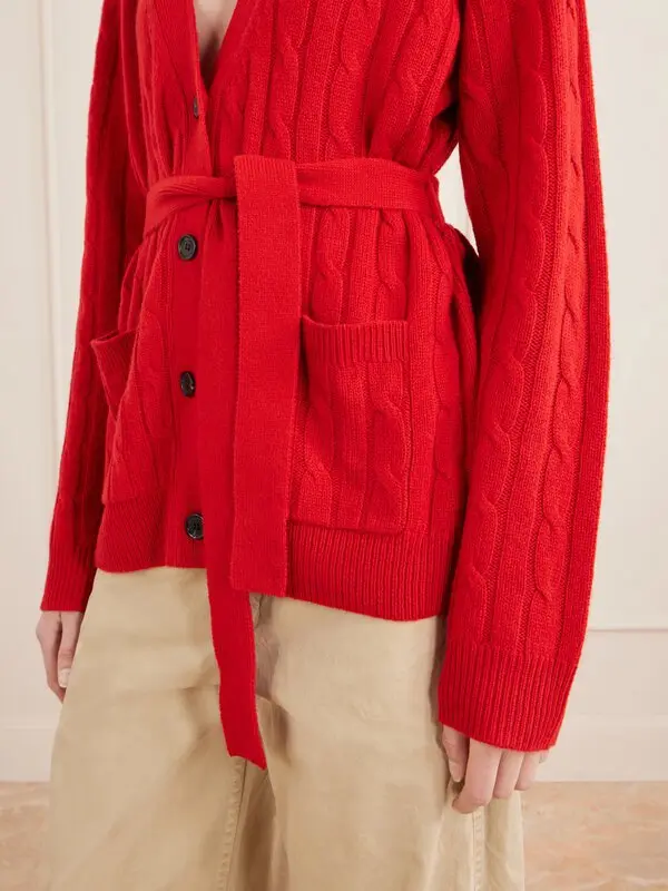 NILI LOTAN Belted Cable-knit Cashmere Cardigan