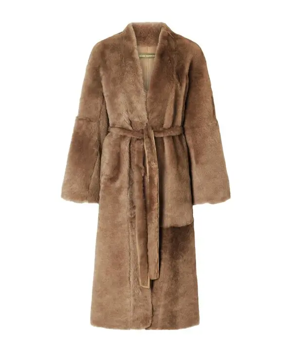 Nour Hammour Davos Belted Shearling Coat - Brown