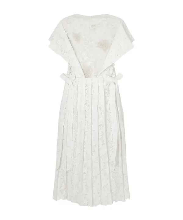 Simone Rocha Embellished Pleated Lace Midi Dress