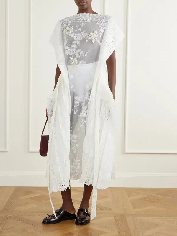 Simone Rocha Embellished Pleated Lace Midi Dress