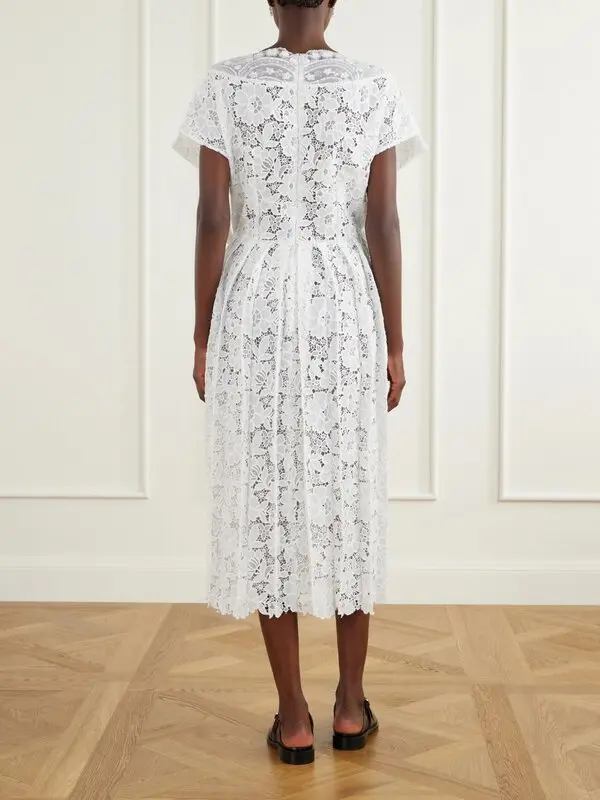 Simone Rocha Embellished Pleated Lace Midi Dress