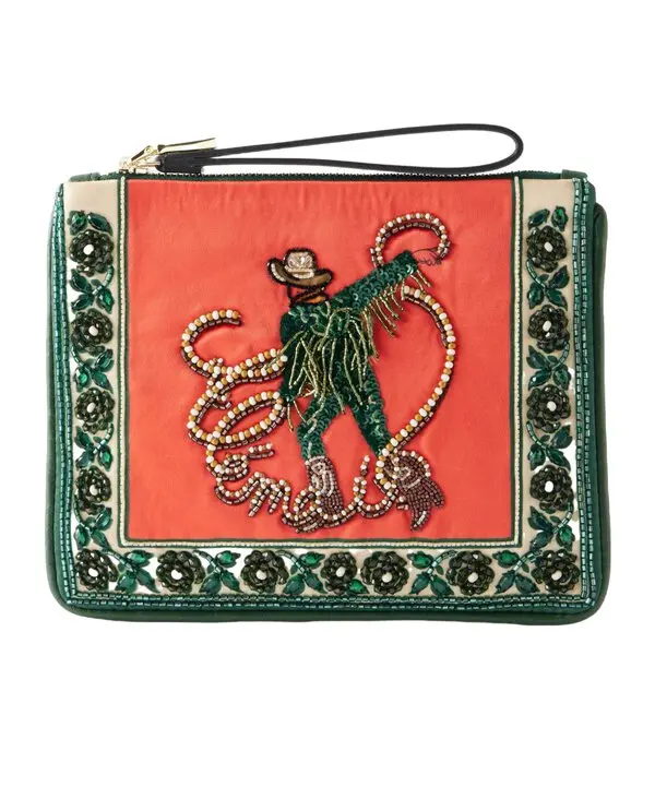 ALEMAIS Embellished Leather-trimmed Satin Clutch - Red