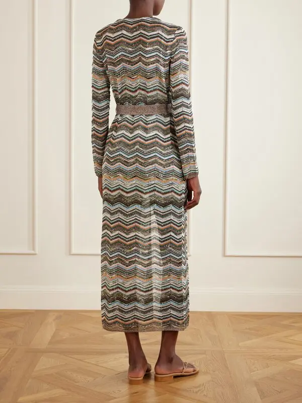 Missoni Striped Belted Crochet-knit Cardigan