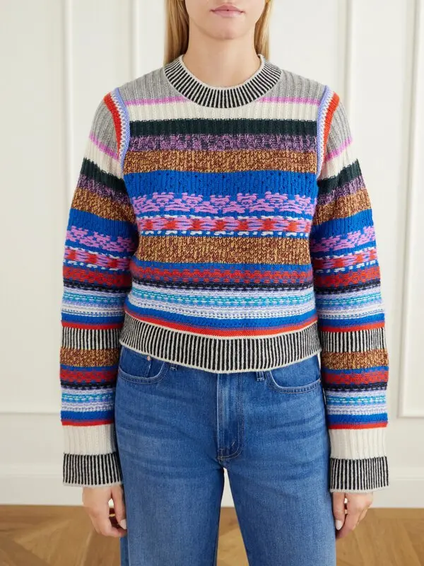 MOTHER Crop Striped Alpaca And Wool-blend Sweater
