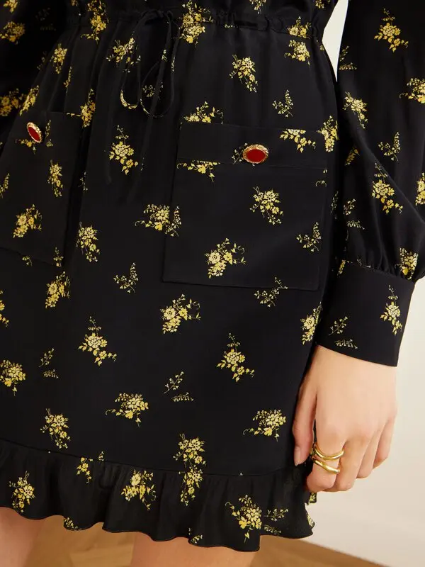 Alessandra Rich Ruffled Floral-print Crepe Mini Dress