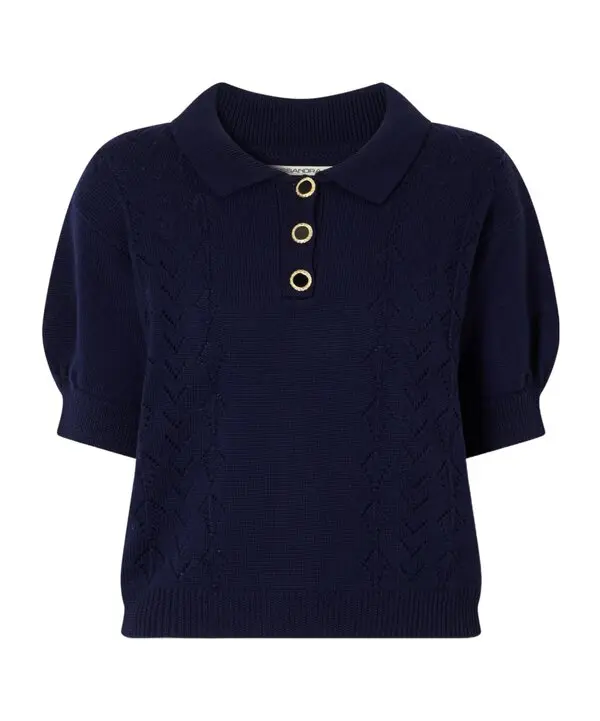 Alessandra Rich Open-knit Wool Polo Shirt - Black