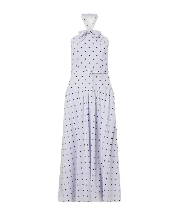 Alessandra Rich Belted Polka-dot Bow-detail Silk Midi Dress - Blue
