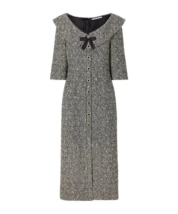 Alessandra Rich Silk-trimmed Tweed Midi Dress