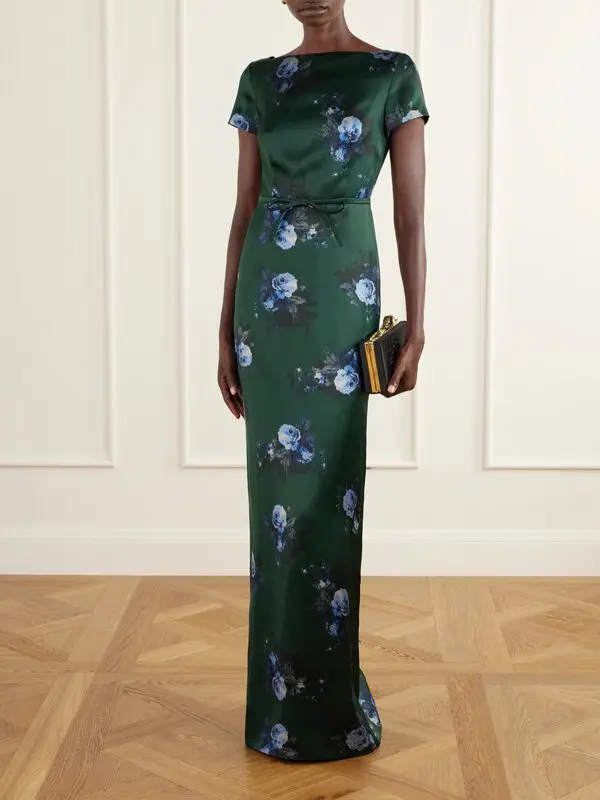 Erdem Duchess Bow-detailed Floral-printed Satin Gown