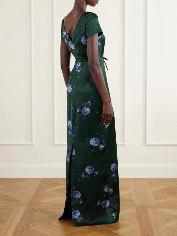 Erdem Duchess Bow-detailed Floral-printed Satin Gown