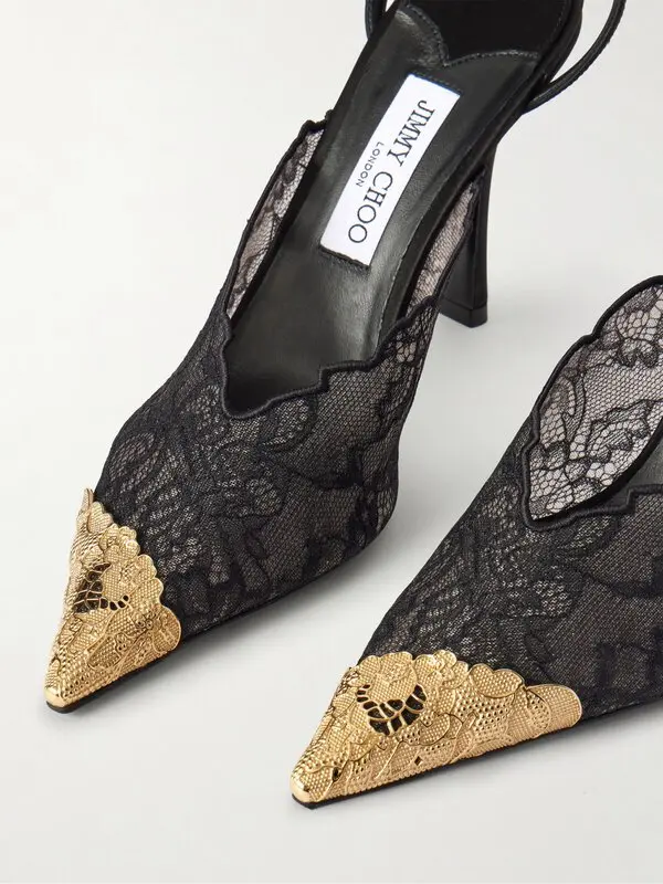 JIMMY CHOO Satin-trimmed Lace Pumps