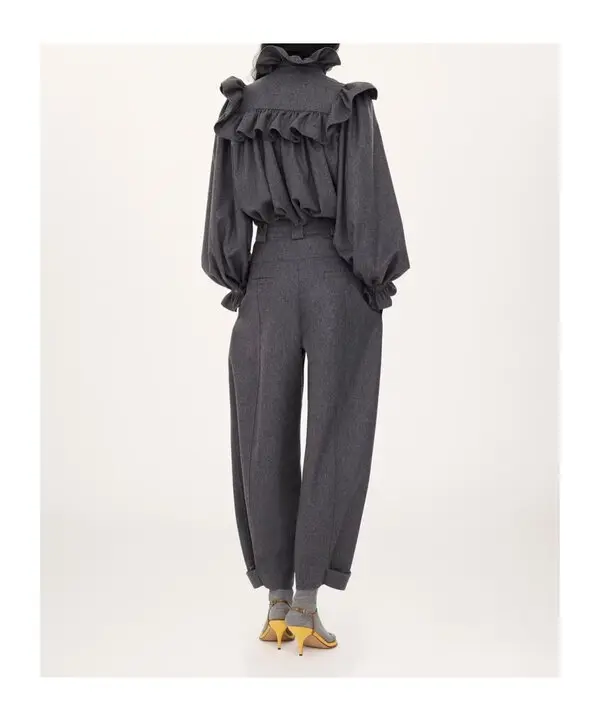 Chloé High-neck Ruffled Top In Wool Cashmere Flannel