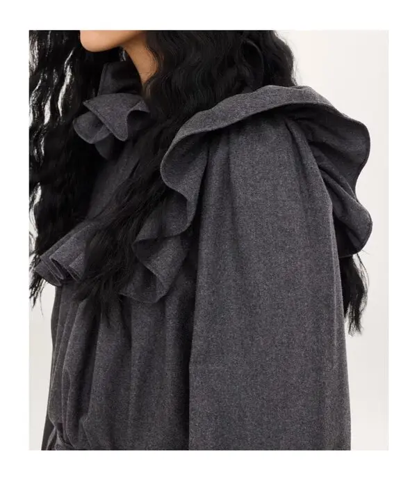 Chloé High-neck Ruffled Top In Wool Cashmere Flannel