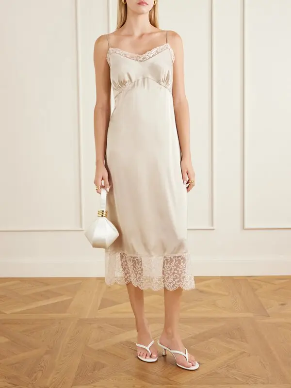 Simone Rocha Lace-trimed Satin Midi Dress