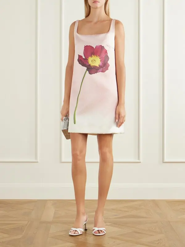 Oscar De La Renta Printed Satin Mini Dress