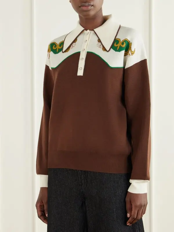 ALEMAIS Intarsia-knit Polo Sweater