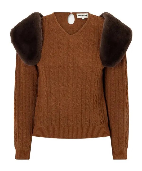 SHUSHU/TONG Plush-trimmed Cable-knit Wool And Lyocell-blend Sweater
