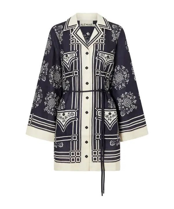 ALEMAIS Belted Printed Linen Mini Dress