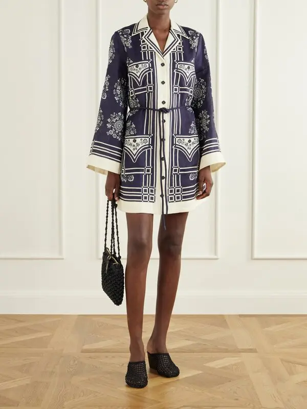 ALEMAIS Belted Printed Linen Mini Dress