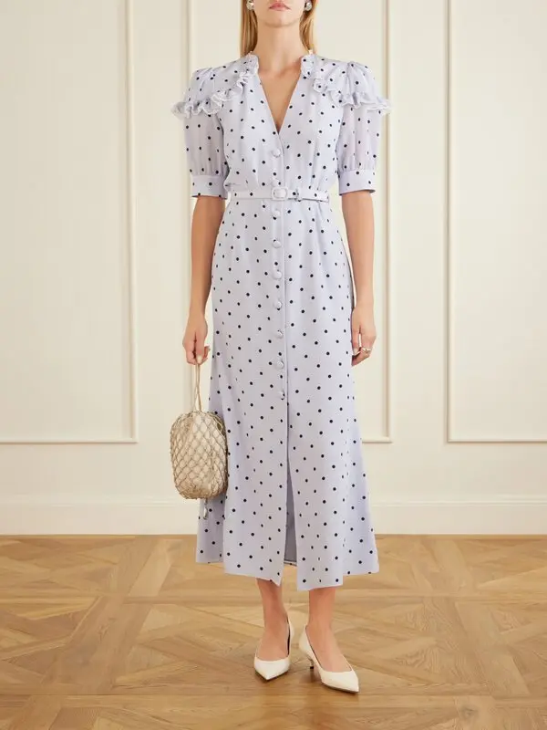 Alessandra Rich Lace-trimmed Silk Midi Dress